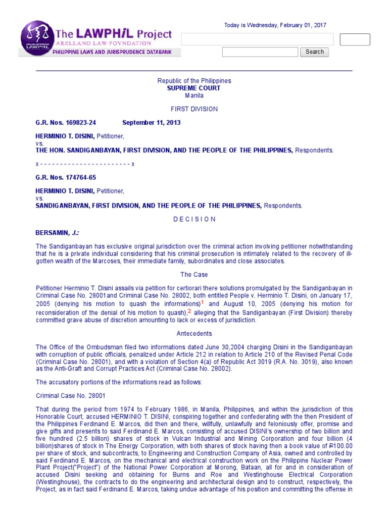 Herminio T. Disini, Vs Sandiganbayan | PDF | Crime & Violence | Crime ... Herminio T. Disini, Vs Sandiganbayan | PDF | Crime & Violence | Crime ...
