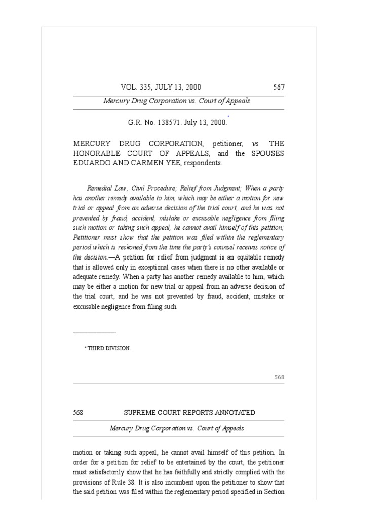 Mercury Drug Corporation vs. Court of Appeals, 335 SCRA 567, July 13 ...