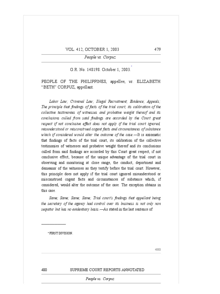 People of The Philippines, Appellee, vs. Elizabeth "Beth" Corpuz ...