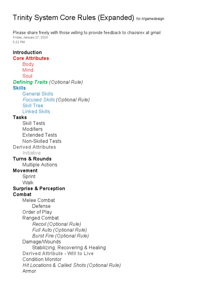 Trinity Tri Stat System Core Rules | PDF | Wound | Bleeding