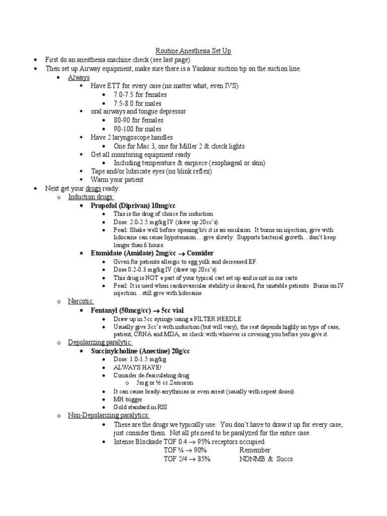 Anesthesia Setup and Drug Guide | PDF | Clinical Medicine | Drugs