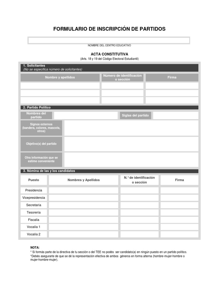 Inscripción de Partidos Estudiantiles | PDF | Elecciones | Votación
