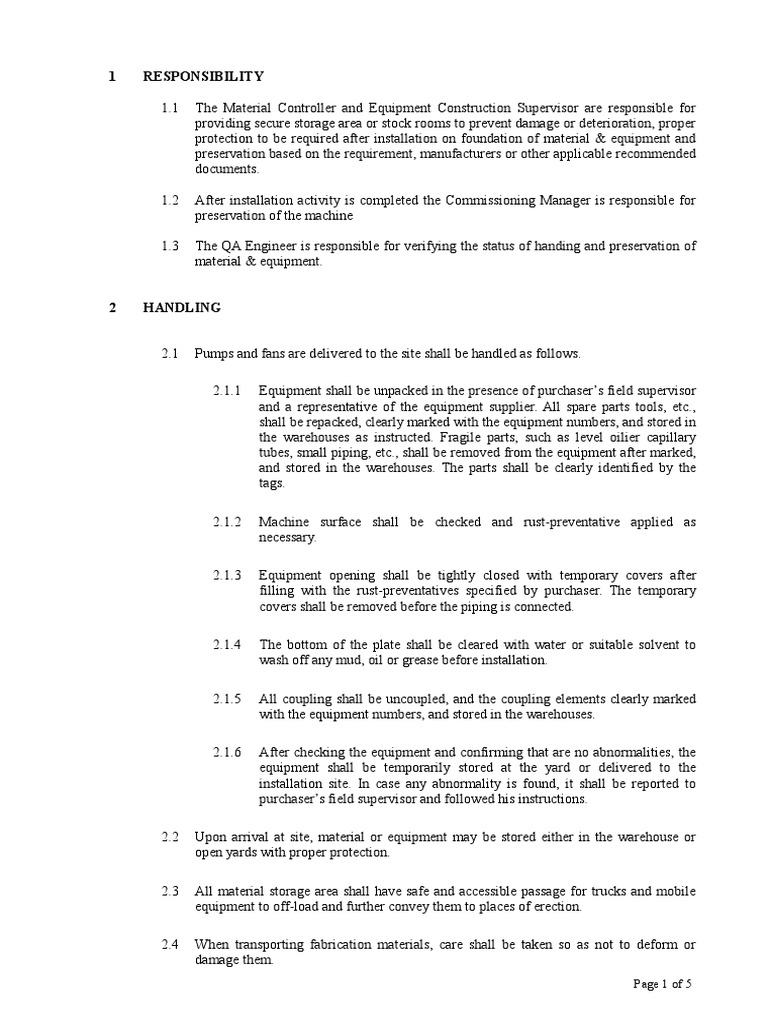 Preservation Procedure For Rotating Equipment Rev 1 | PDF | Warehouse ...