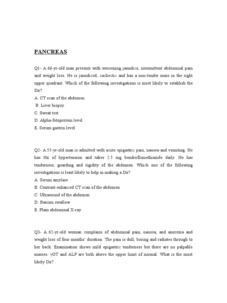 Pancreas Question | PDF | Peptic Ulcer | Organ (Anatomy)