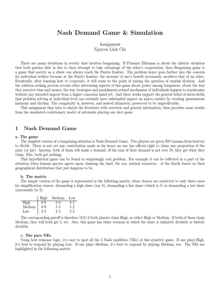 1 Nash Demand Game | PDF | Automata Theory | Mathematical And Quantitative Methods (Economics)