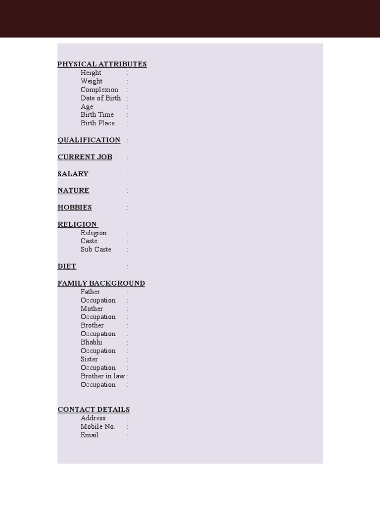 Biodata For Marriage - Professional Format | PDF