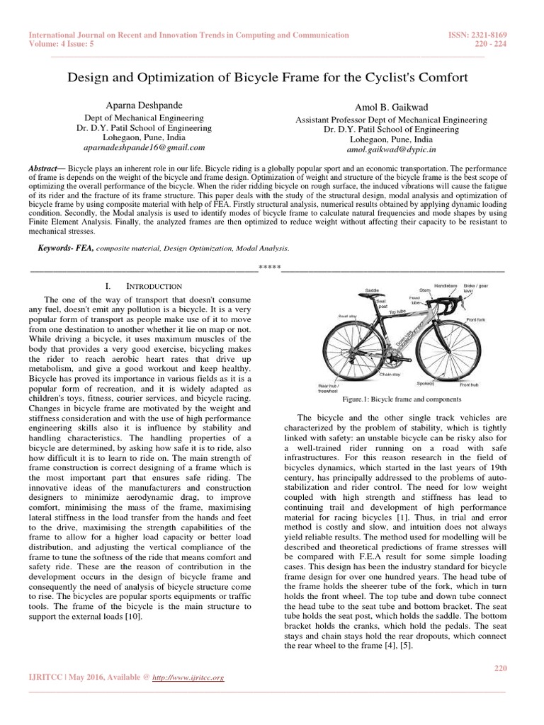 Design and Optimization of Bicycle Frame For The Cyclist's Comfort ...