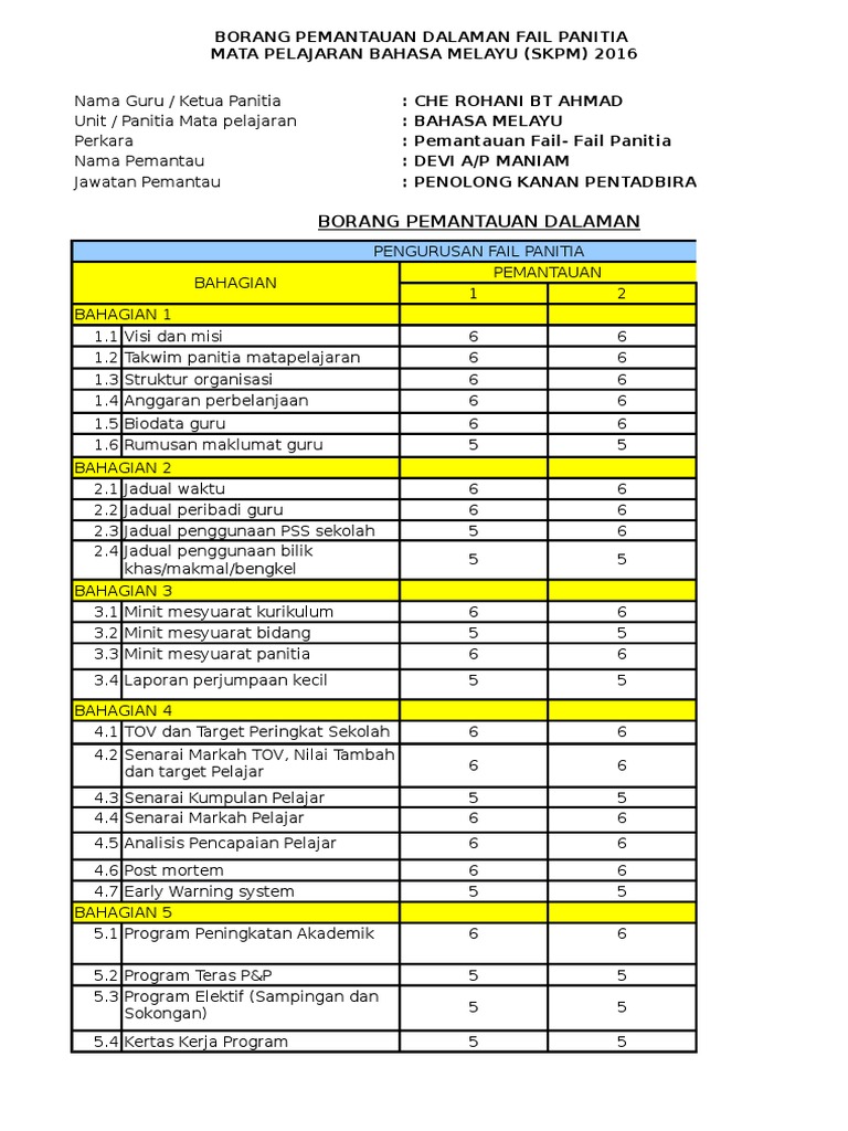SKPM Pemantauan Fail Panitia BAHASA | PDF