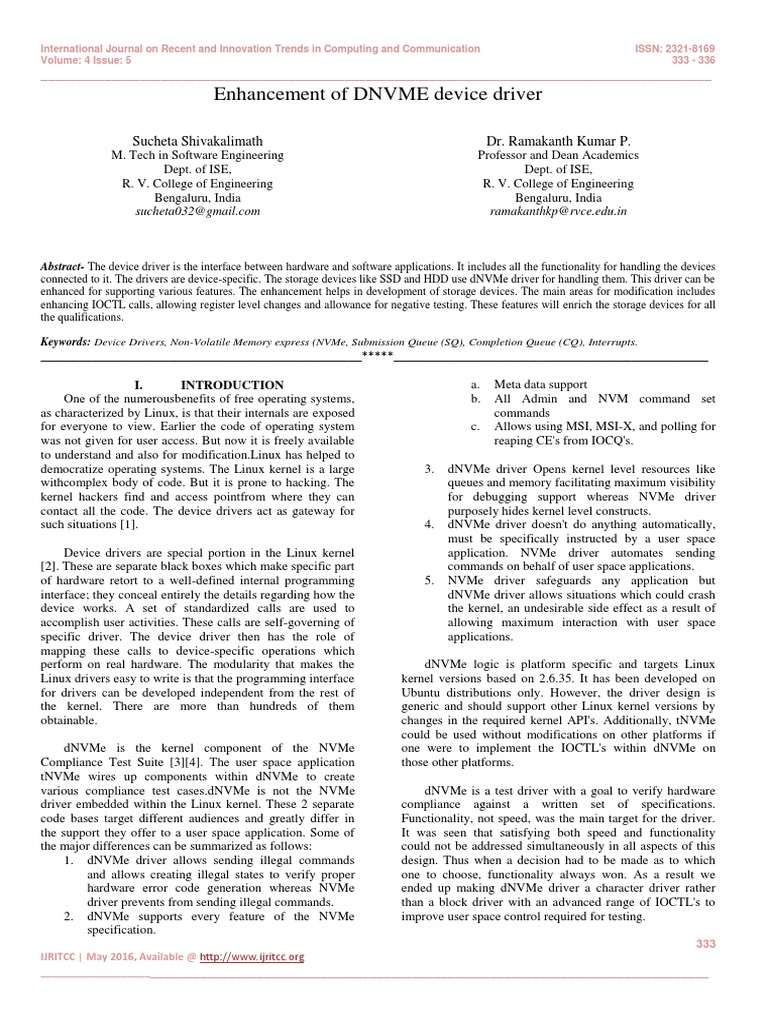 Enhancement of DNVME Device Driver | PDF | Device Driver | Kernel (Operating System)