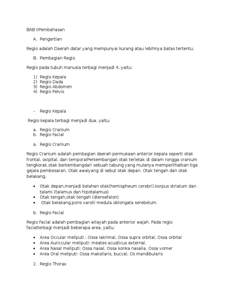 Pembagian Regio Tubuh Manusia | PDF