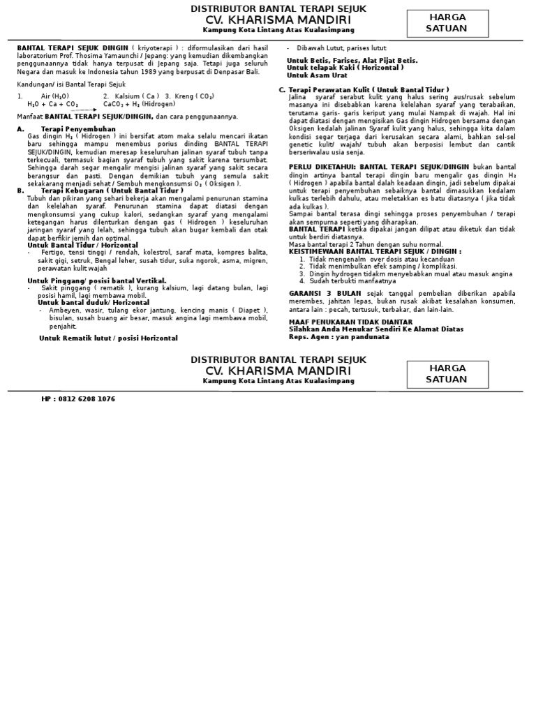 Bantal Terapi Sejuk Dingin | PDF