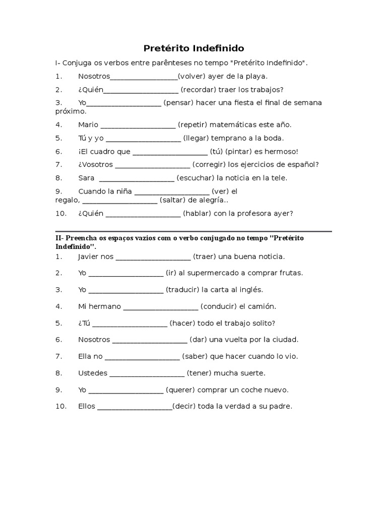 Preterito Indefinido Espanhol 8 | PDF