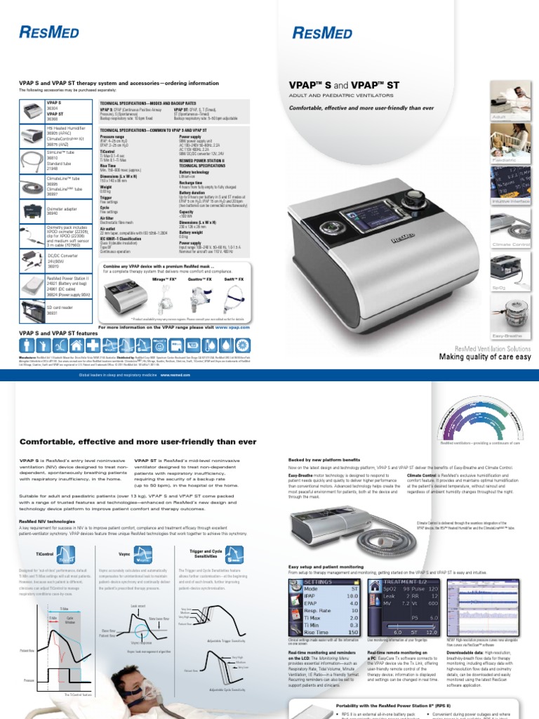 Resmed Vpap S and Vpap ST | PDF | Monitoring (Medicine) | Hvac