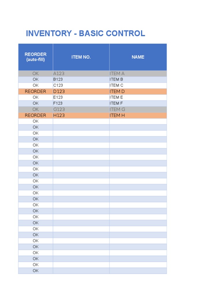 Inventory - Basic Control: Item No. Name Reorder (Auto-Fill) | PDF