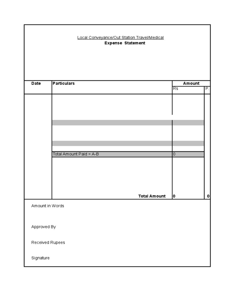 Expense Statement: Local Conveyance/Out Station Travel/Medical | PDF