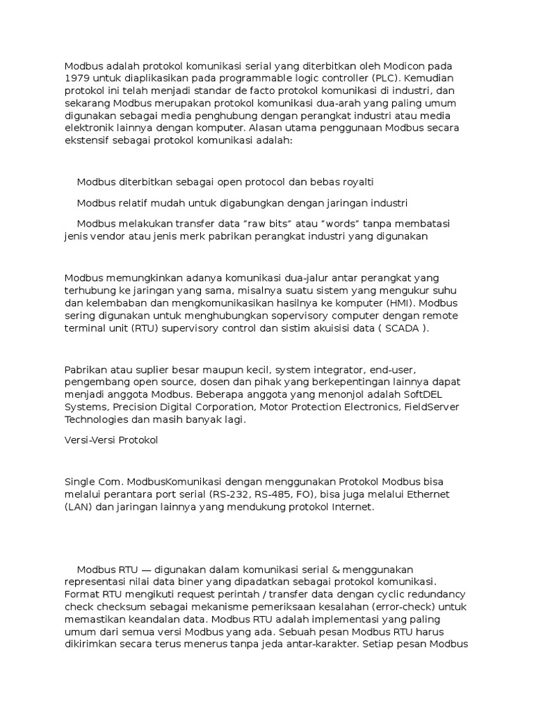 Modbus Adalah Protokol Komunikasi Serial Yang Diterbitkan Oleh Modicon ...