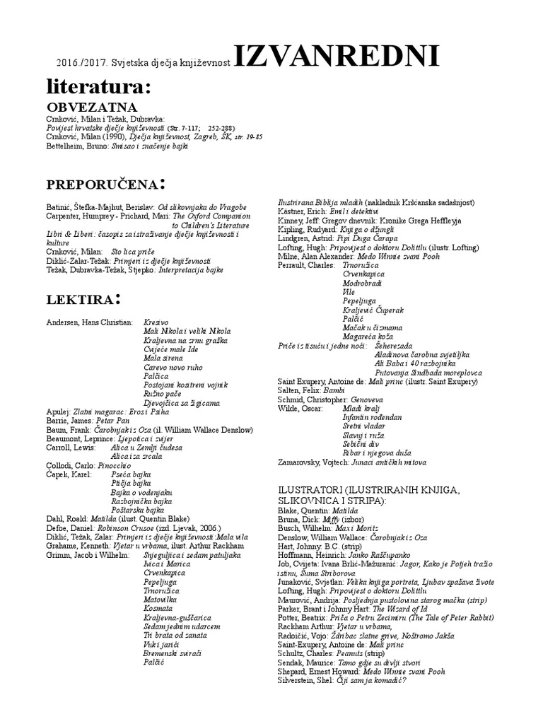 Literatura SVJ DJ KNJ Os 1617 | PDF
