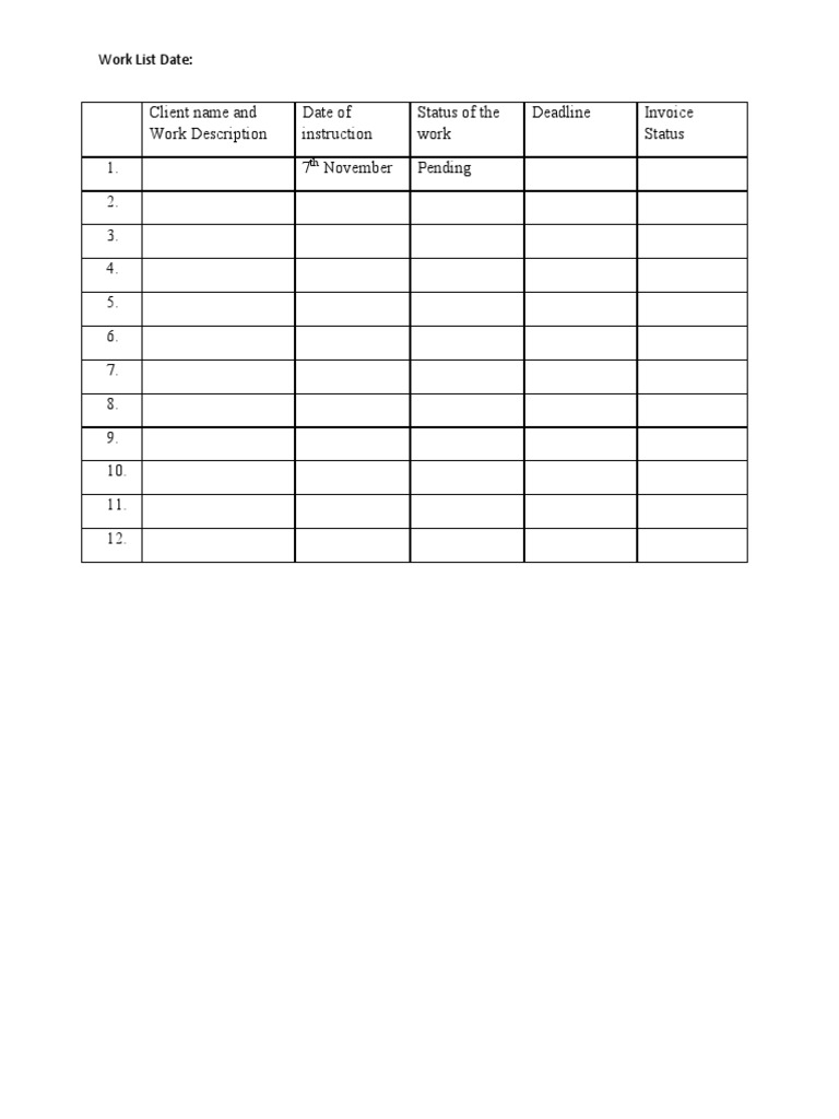 Work List Template | PDF