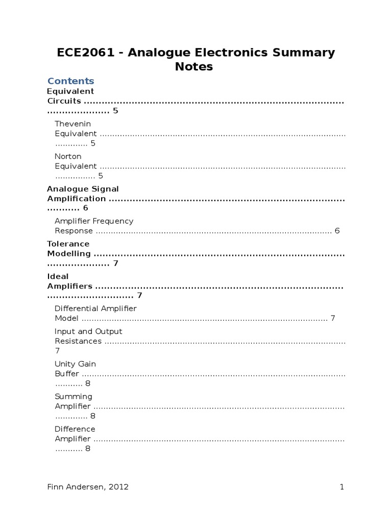 Analogue Electronics Complete Course Summary Notes With Examples HD ...