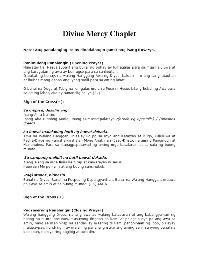 Divine Mercy Chaplet Tagalog | PDF