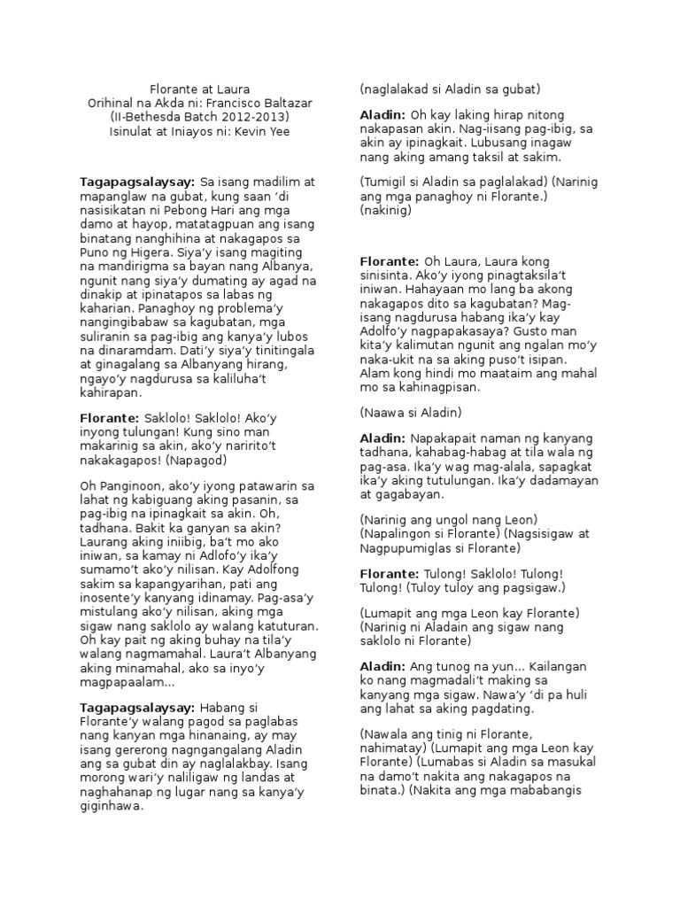 Florante at Laura Script | PDF