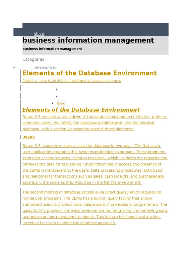 Elements of DB Environment | PDF | Sql | Databases
