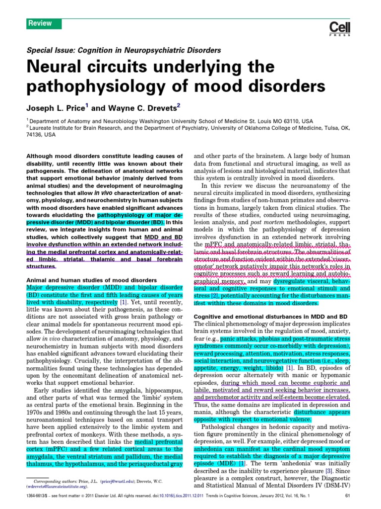 Neural Circuits Underlying The Pathophysiology of Mood Disorders | PDF ...