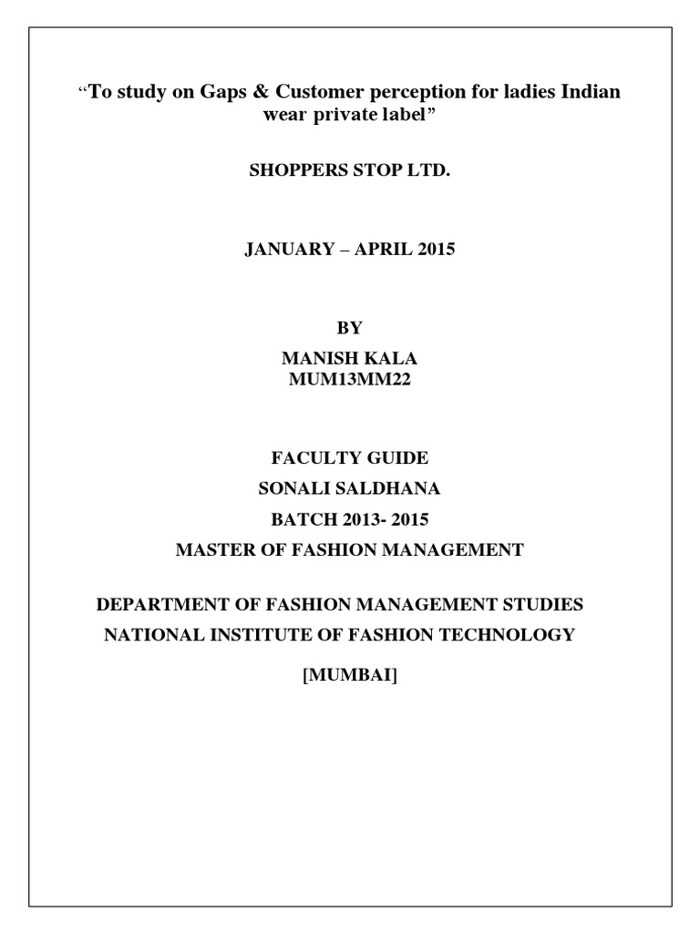 To Study On Gaps & Customer Perception For Ladies Indian Wear Private Label - Shoppers Stop LTD ...