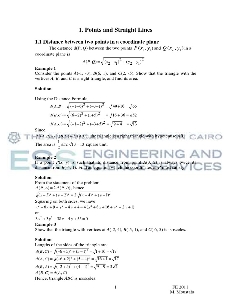 Points and Straight Lines: 1.1 Distance Between Two Points in A ...