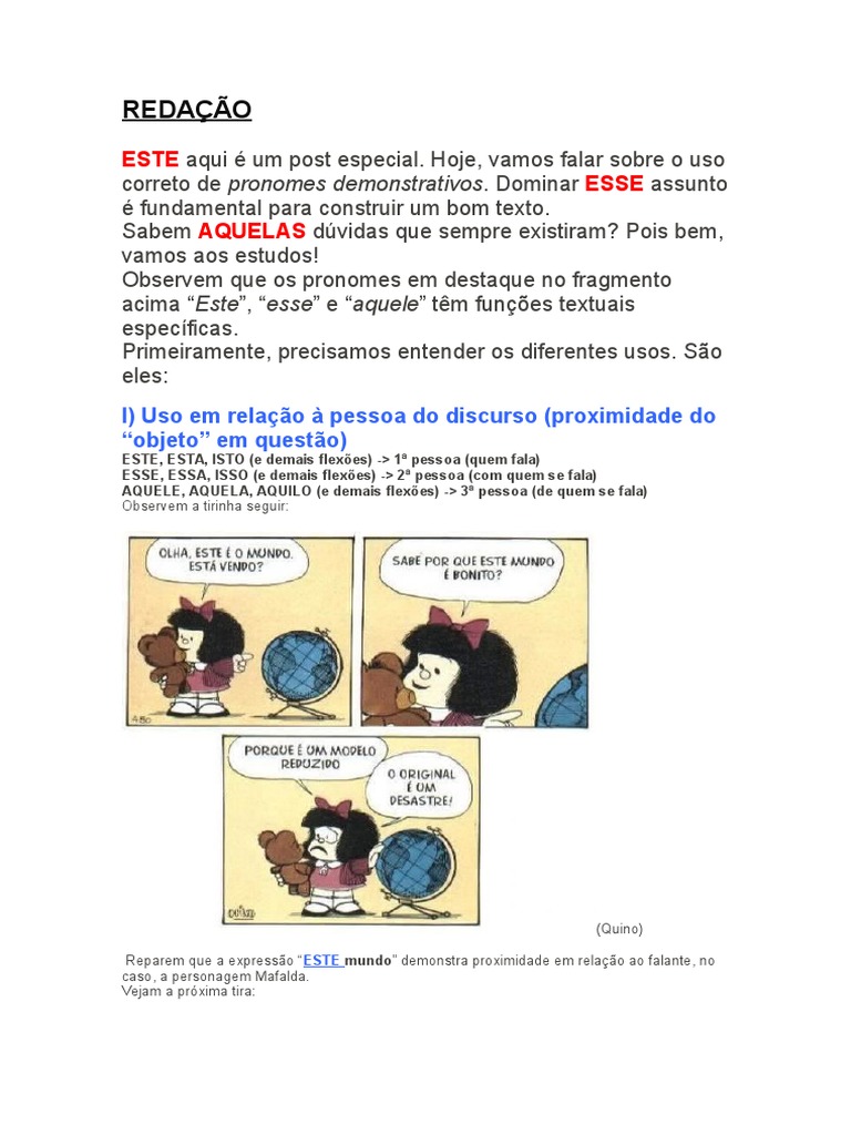 REDAÇÃO - Este, Esse e Aquele | PDF | Pronome | Tempo gramatical