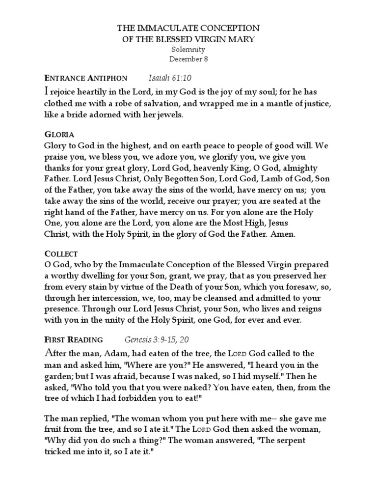 Collect For Solemnity of The Immaculate Conception | PDF | Mary, Mother ...