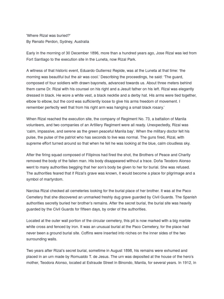 Where Rizal Was Buried | PDF | Cemetery | Burial