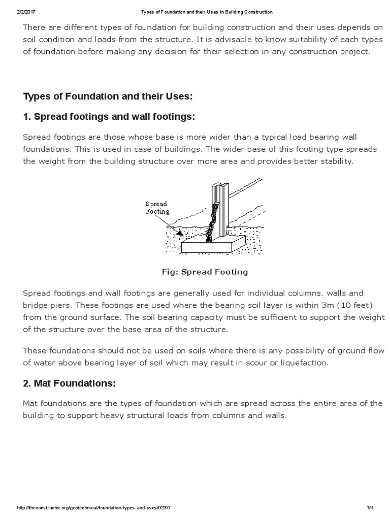 Types of Foundation and Their Uses in Building Construction | PDF ...