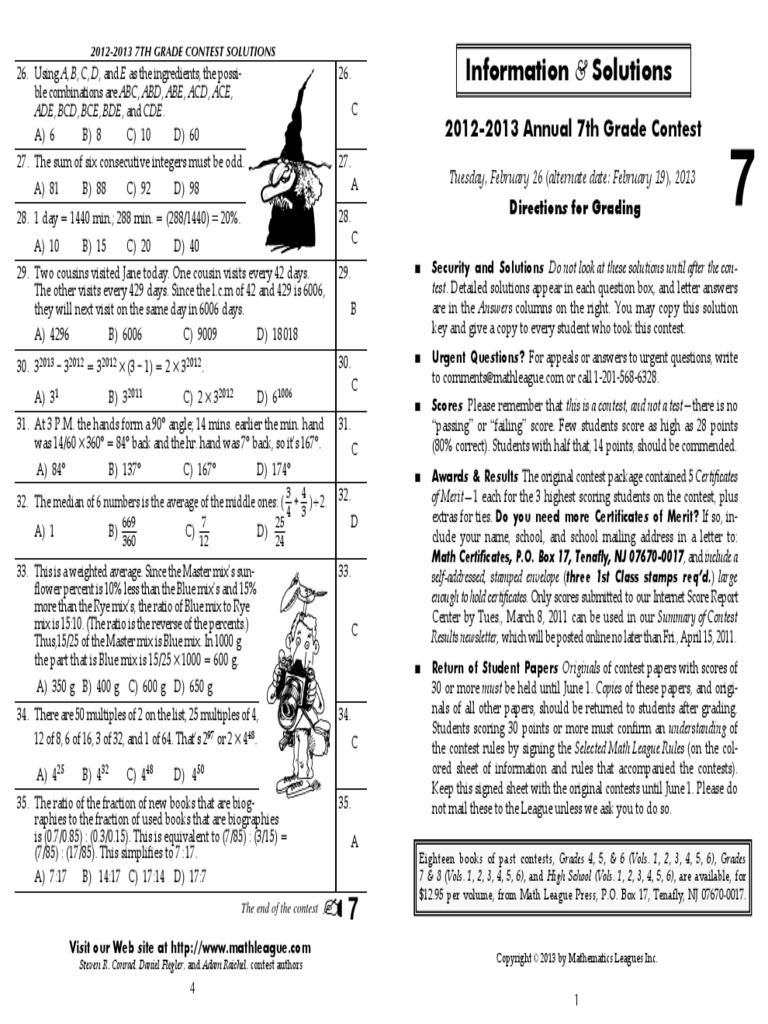 Chicago Math League Grade 7 2012-13 Solutions | PDF | Teaching ...