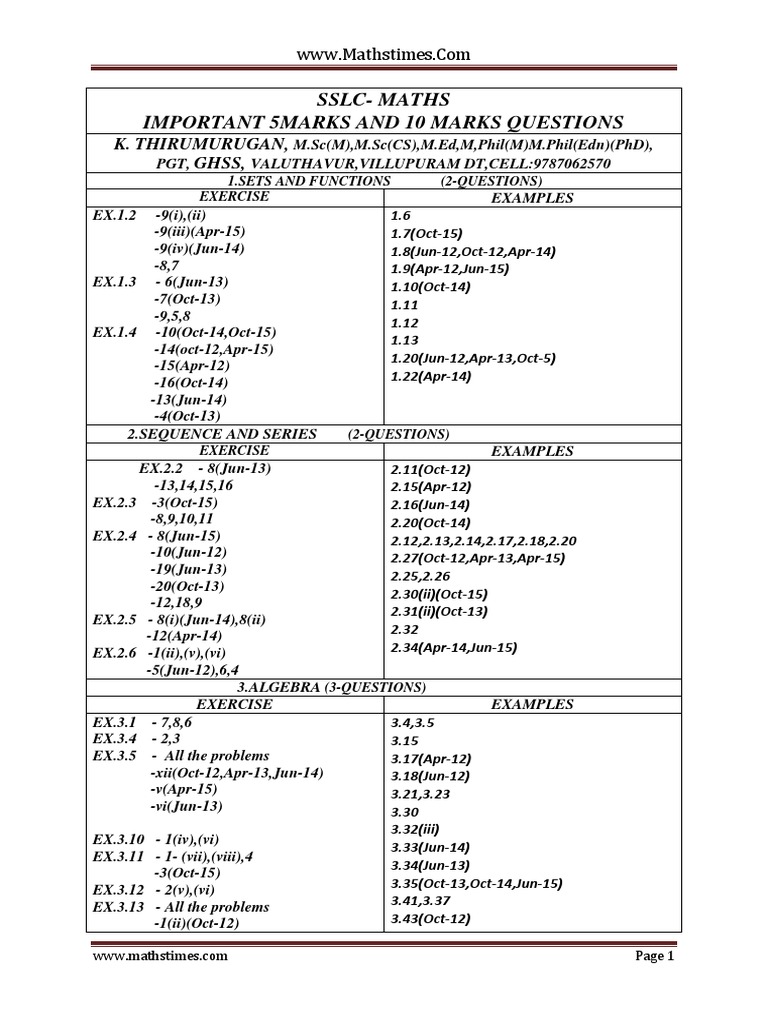 SSLC Math | PDF | Algebra | Teaching Mathematics