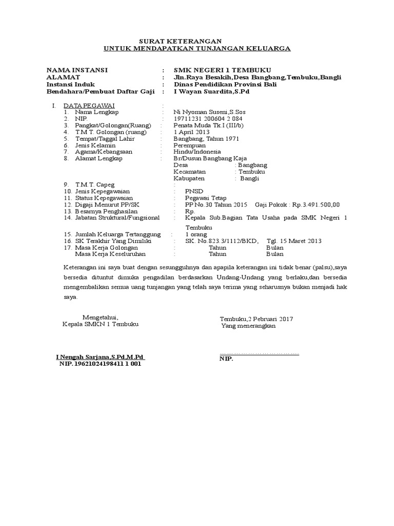 Surat Model C PNS Suseni | PDF