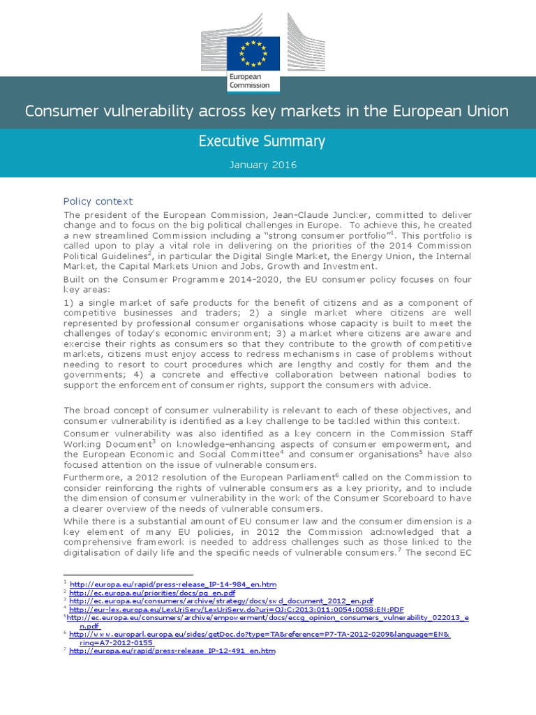 Consumer Vulnerability Across Key Markets in The European Union ...