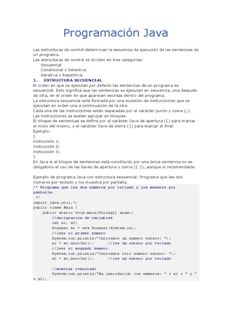 Programación Sentencia If Java | PDF | Java (lenguaje de programación ...