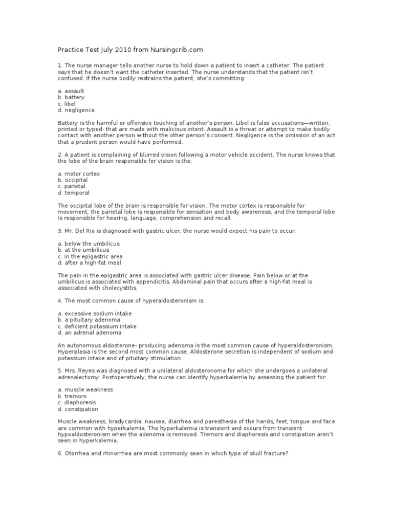 Practice Test July 2010 From Nursing Crib | PDF | Breastfeeding ...
