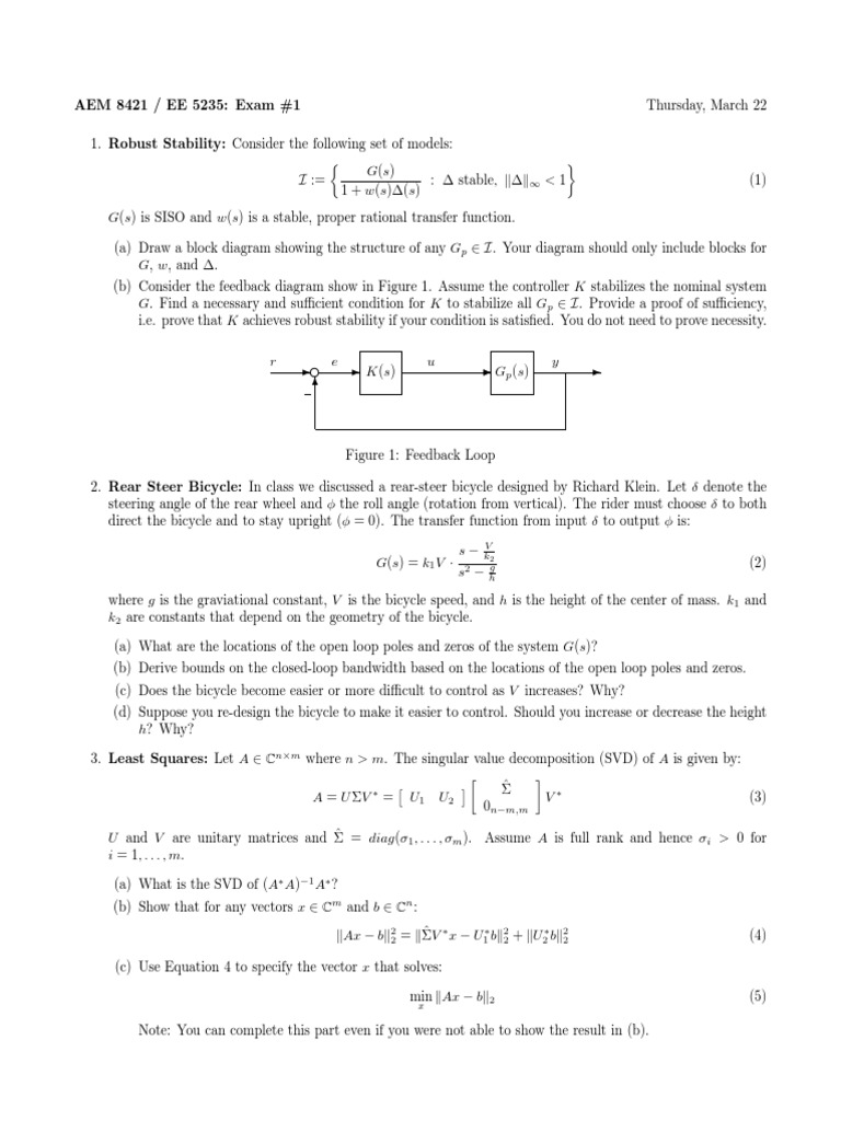 Sample Exam 1 | PDF | Applied Mathematics | Systems Theory