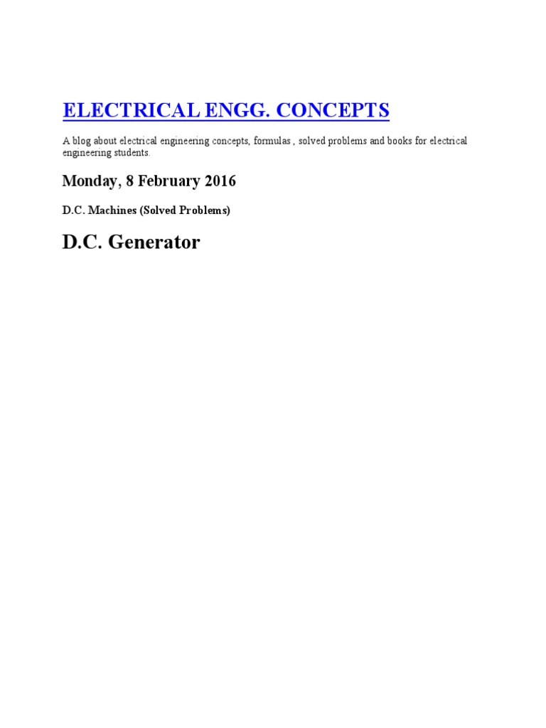 Electrical Engg. Concepts: D.C. Generator | PDF
