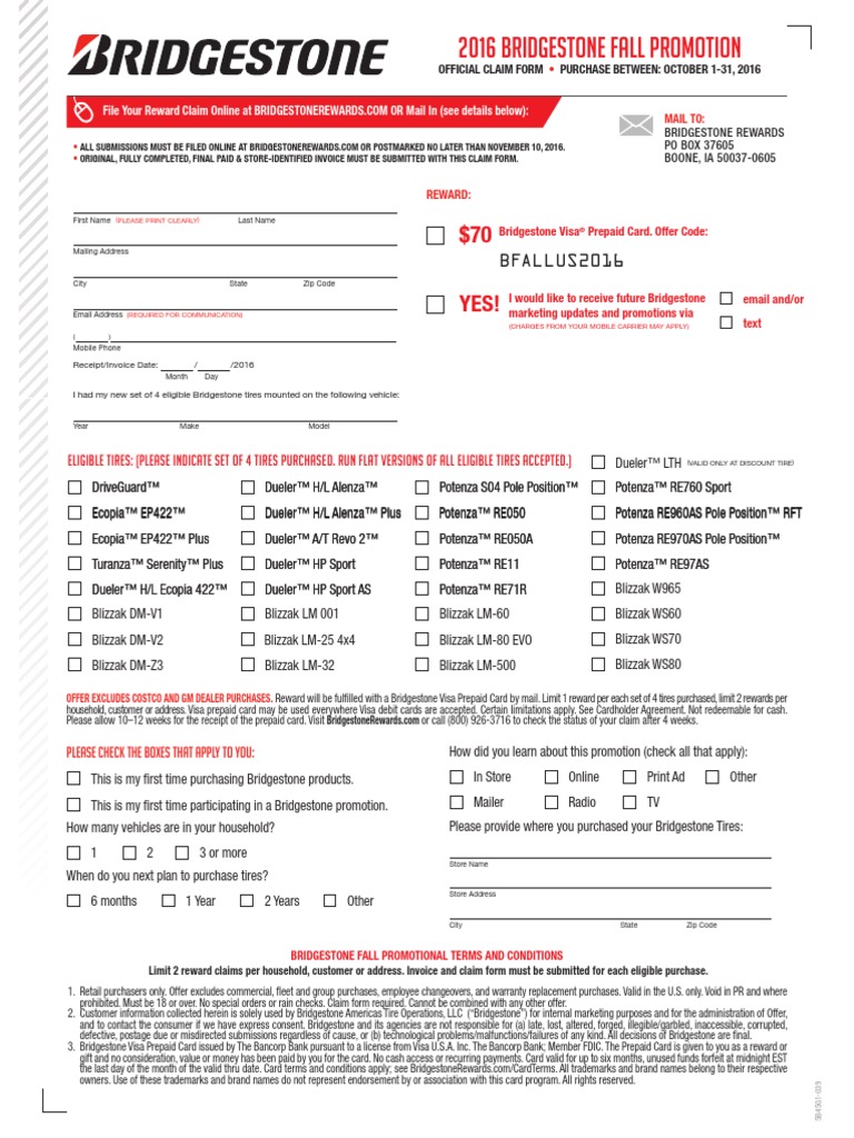 Bridgestone NFL Rebate Form 16 | PDF | Stored Value Card | Debit Card