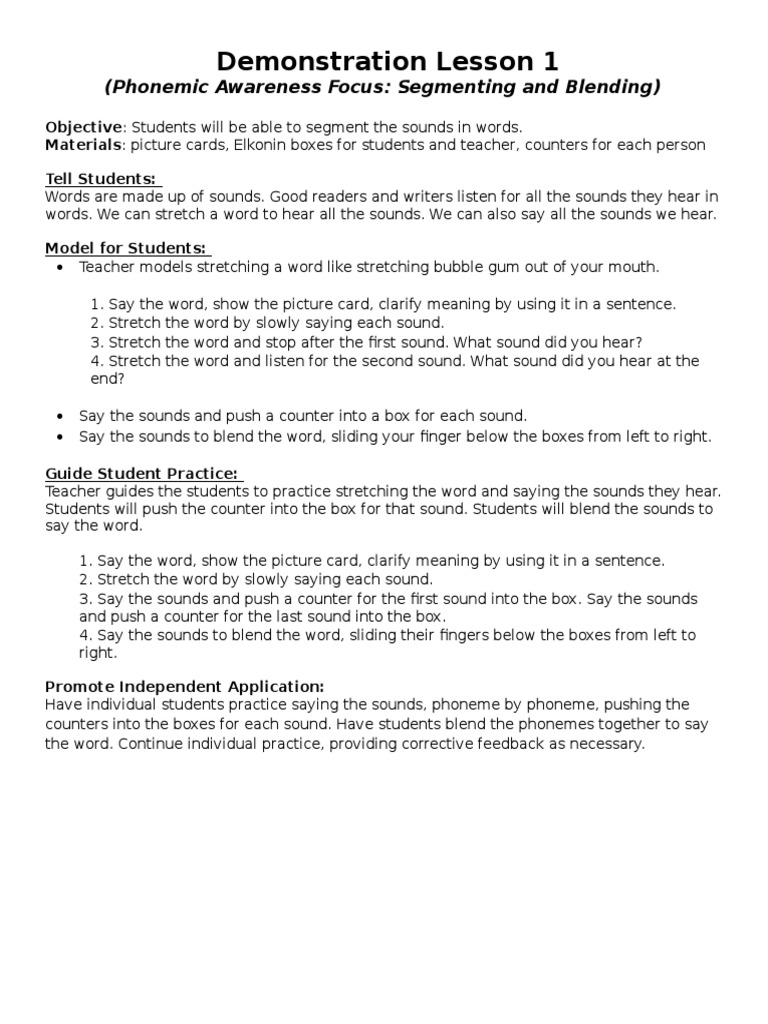 Demonstration Lessons and Other Materials | PDF | Phonics | Reading ...