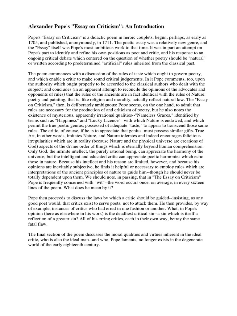 Essay On Criticism | Alexander Pope | Poetry