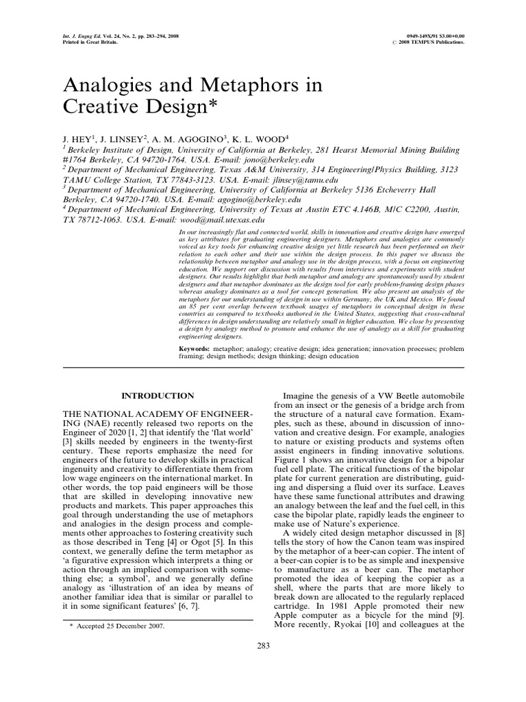Metaphors and Analogies in Design | PDF | Analogy | Metaphor