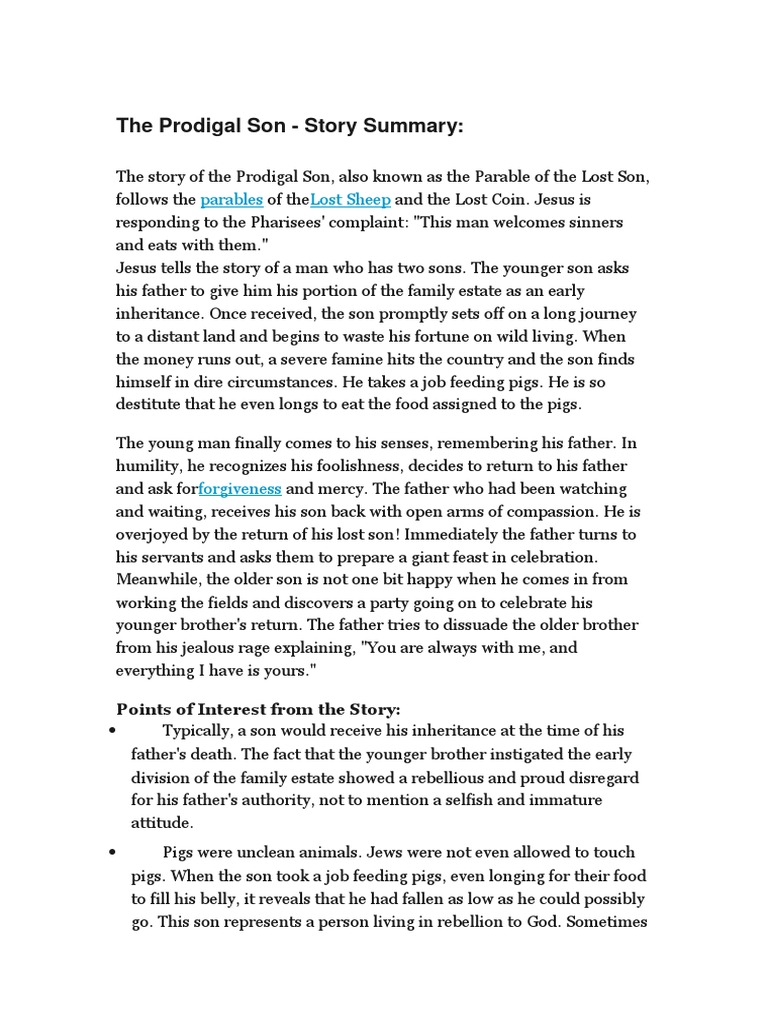 Prodigal Son Parable Summary