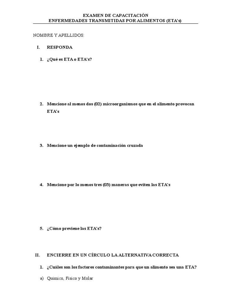 Examen de Capacitación en ETA's | PDF