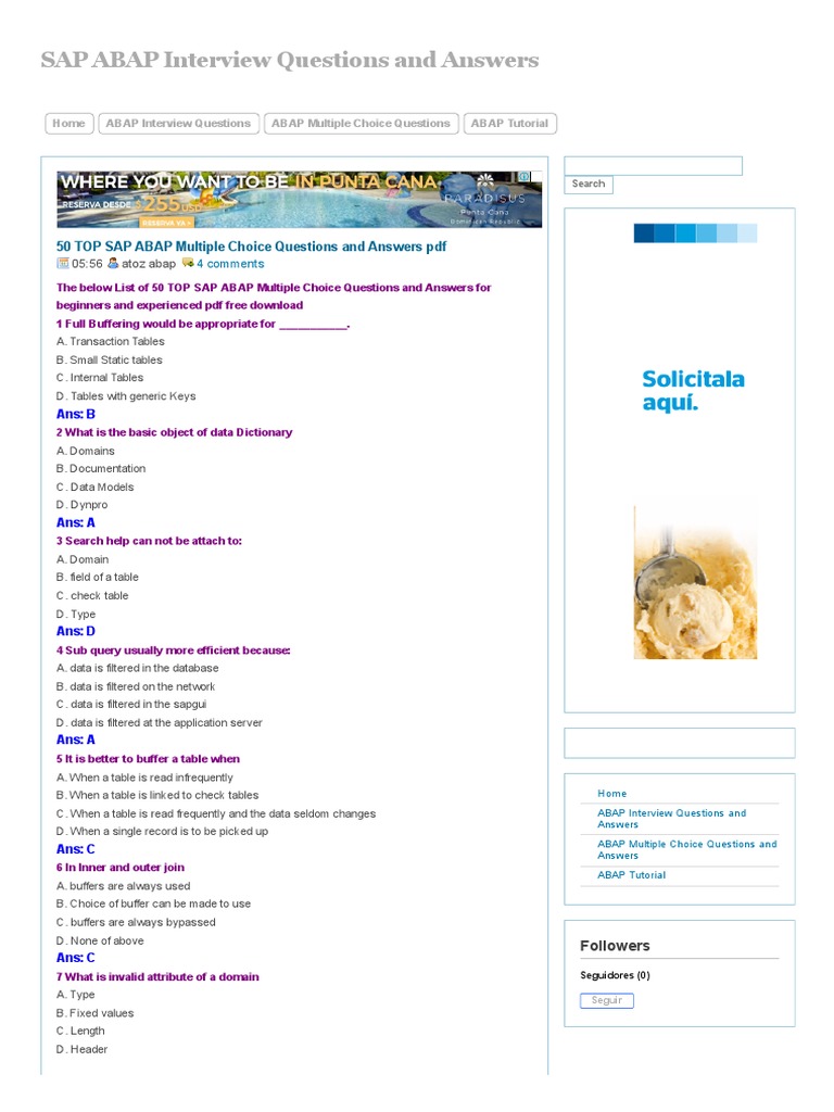 50 TOP SAP ABAP Multiple Choice Questions and Answers PDF | PDF | C ...
