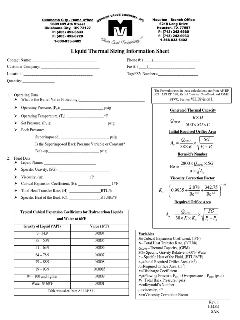 Thermal PSV Sizing Mercer | PDF | Pressure | Heat Capacity