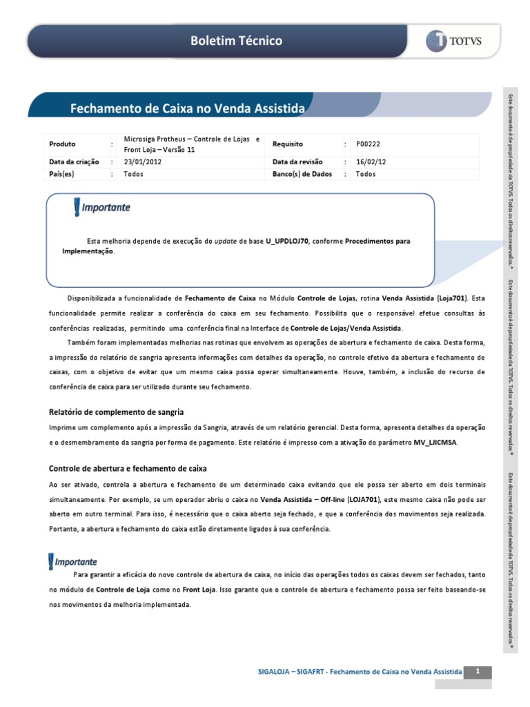 LOJA - FRT - BT - Fechamento de Caixa Venda Assistida - P00221 | PDF | Computadores